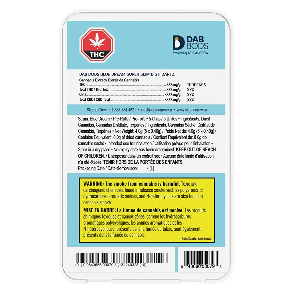 Dab Bods - Blue Dream Super Slim Disti Dartz Infused Pre-Roll - 5x0.4g ...