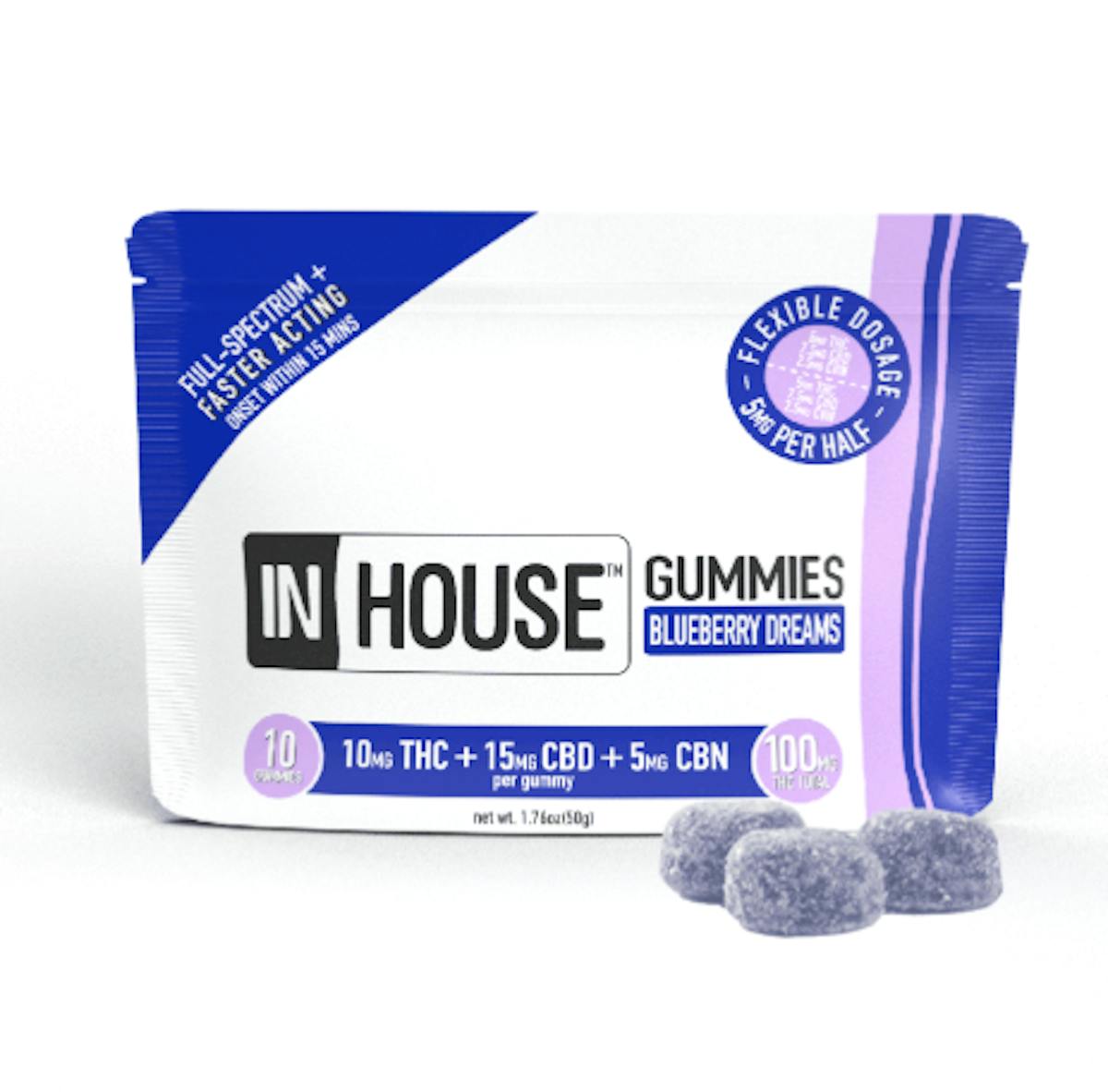 In House 2:1 Blueberry Dream Gummies 100mg 10pk (THC:CBN) .1g Edibles ...
