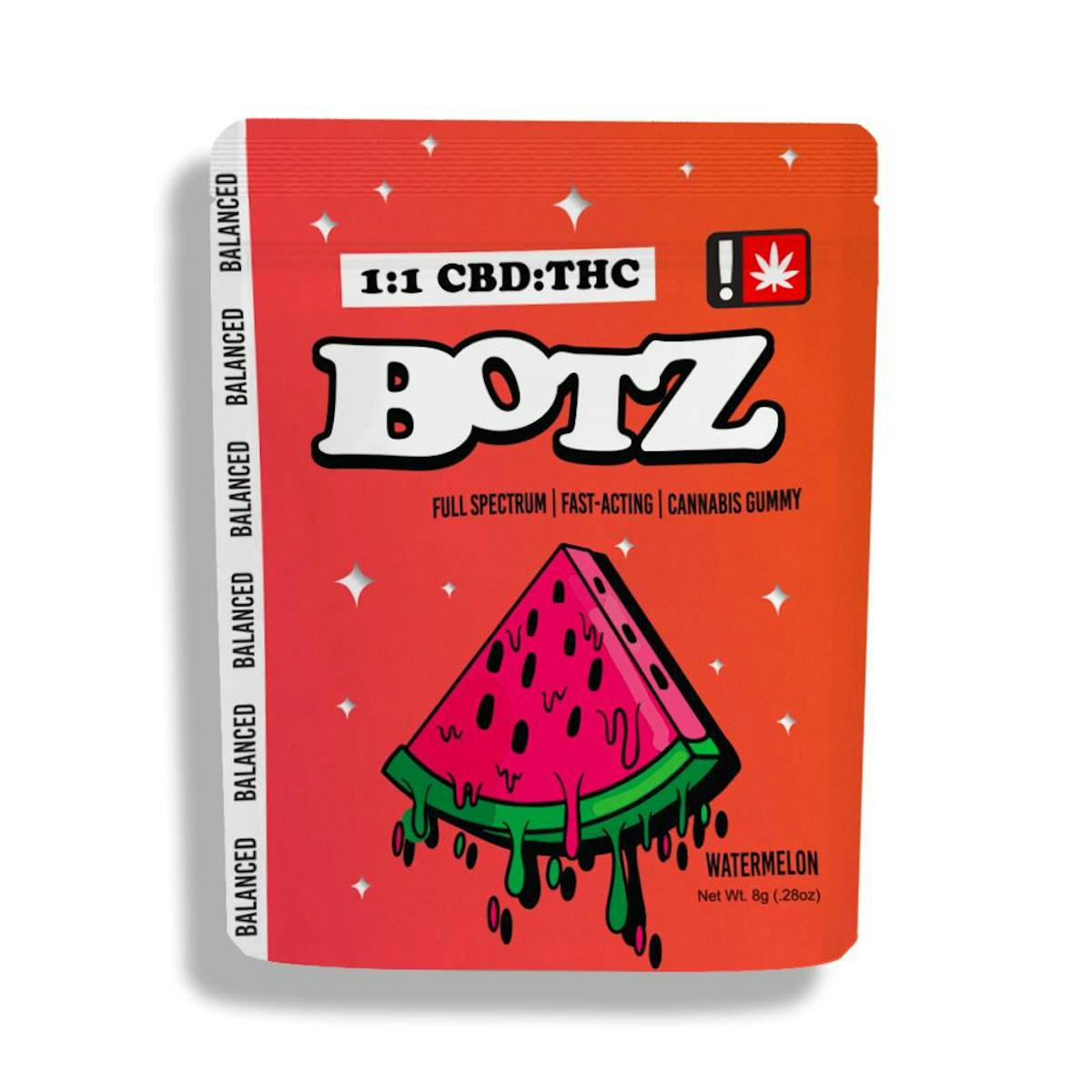 Sour Botz 100mg 1:1 CBD:THC WATERMELON Hybrid Cannabis Gummy 8g Edibles ...