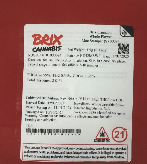 Brix Cannabis Whole Flower Mac Stomper (S) 00084 | Curaleaf