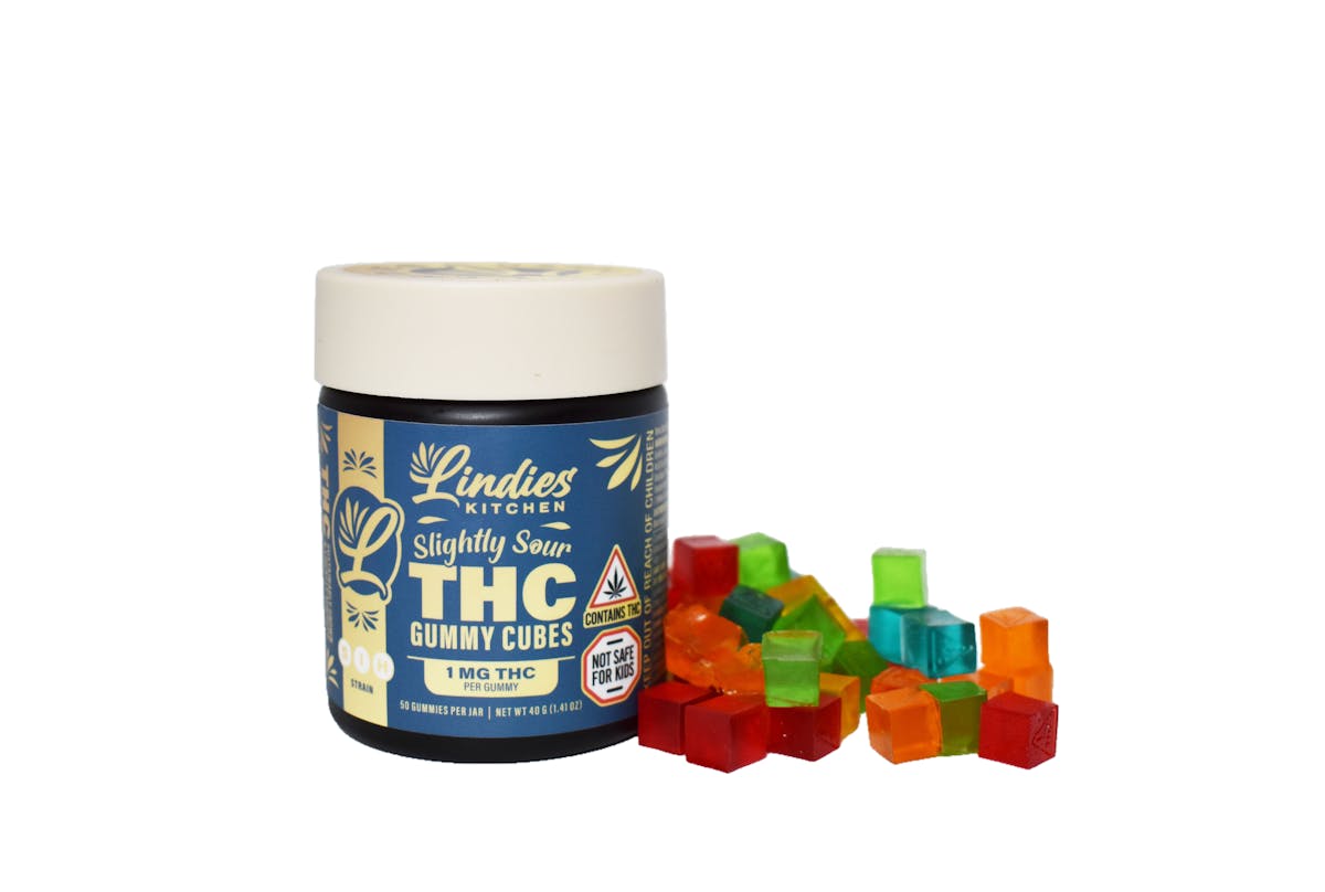 Slightly Sour Gummy Cubes | 100mg THC Gummies | .1g Edibles | Lindies ...