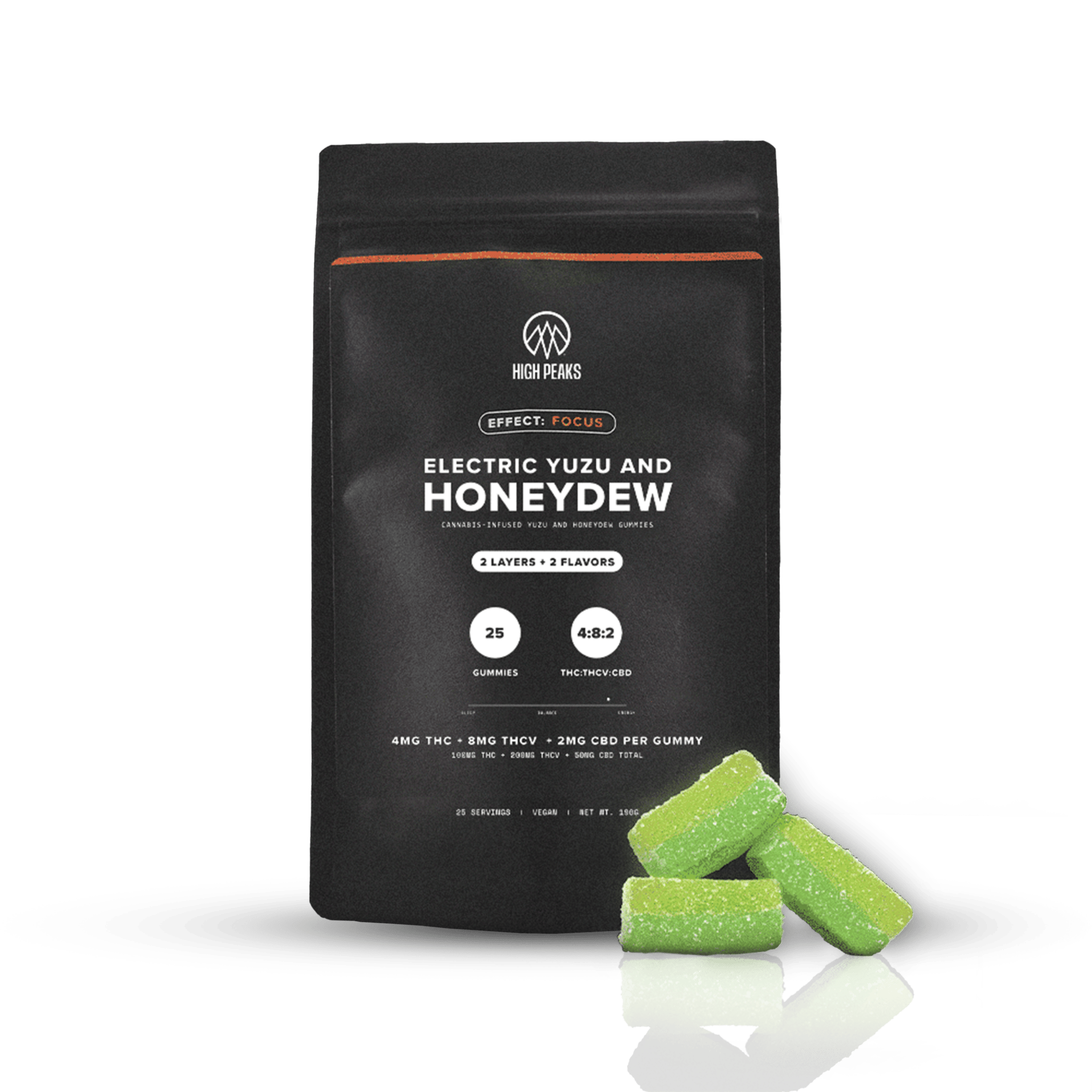 High Peaks | Gummy | Electric Yuzu and Honeydew | 100mg 25pk .1g ...