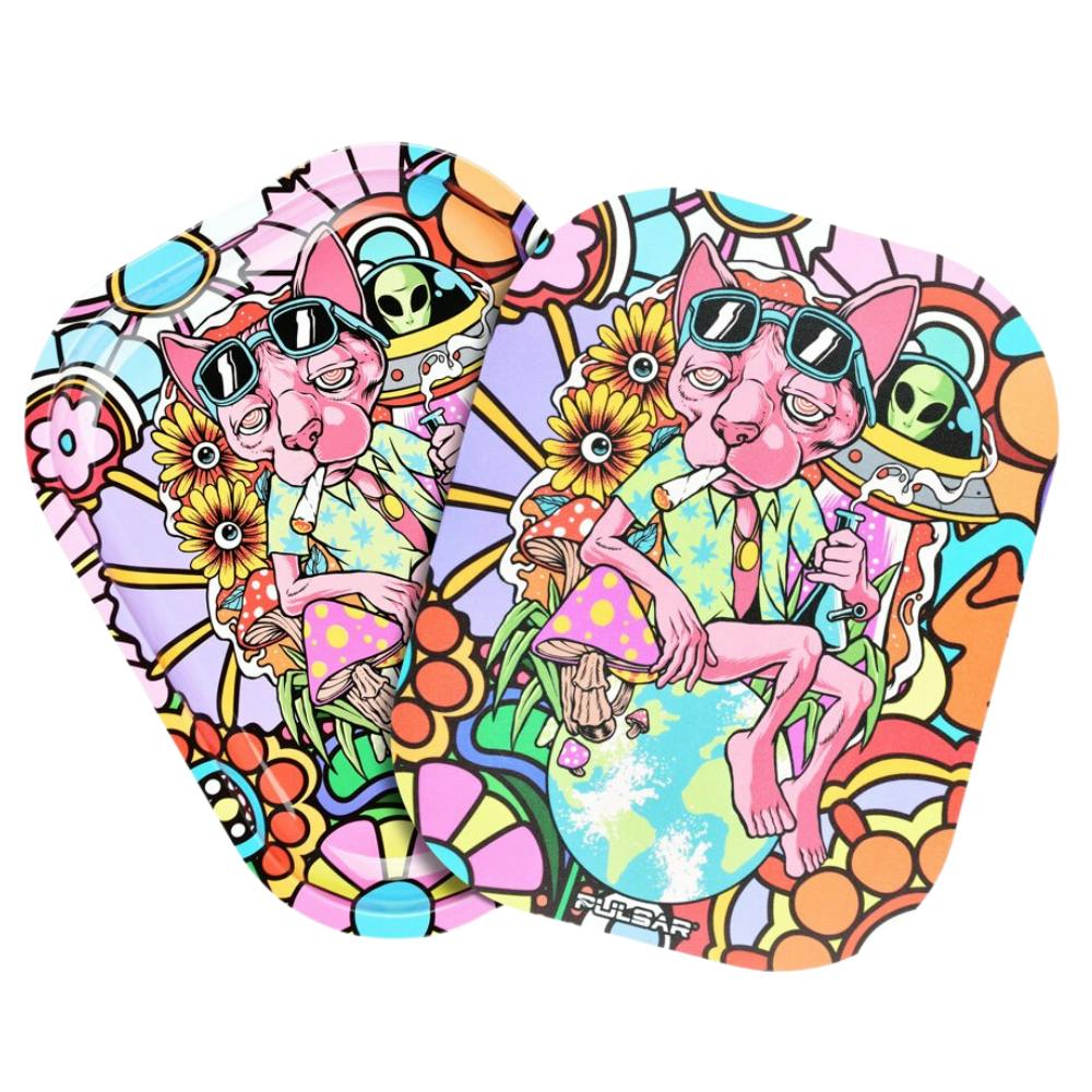 Pulsar - Metal Rolling Tray w/ Lid - Mini - Chill Cat | Sessions Cannabis