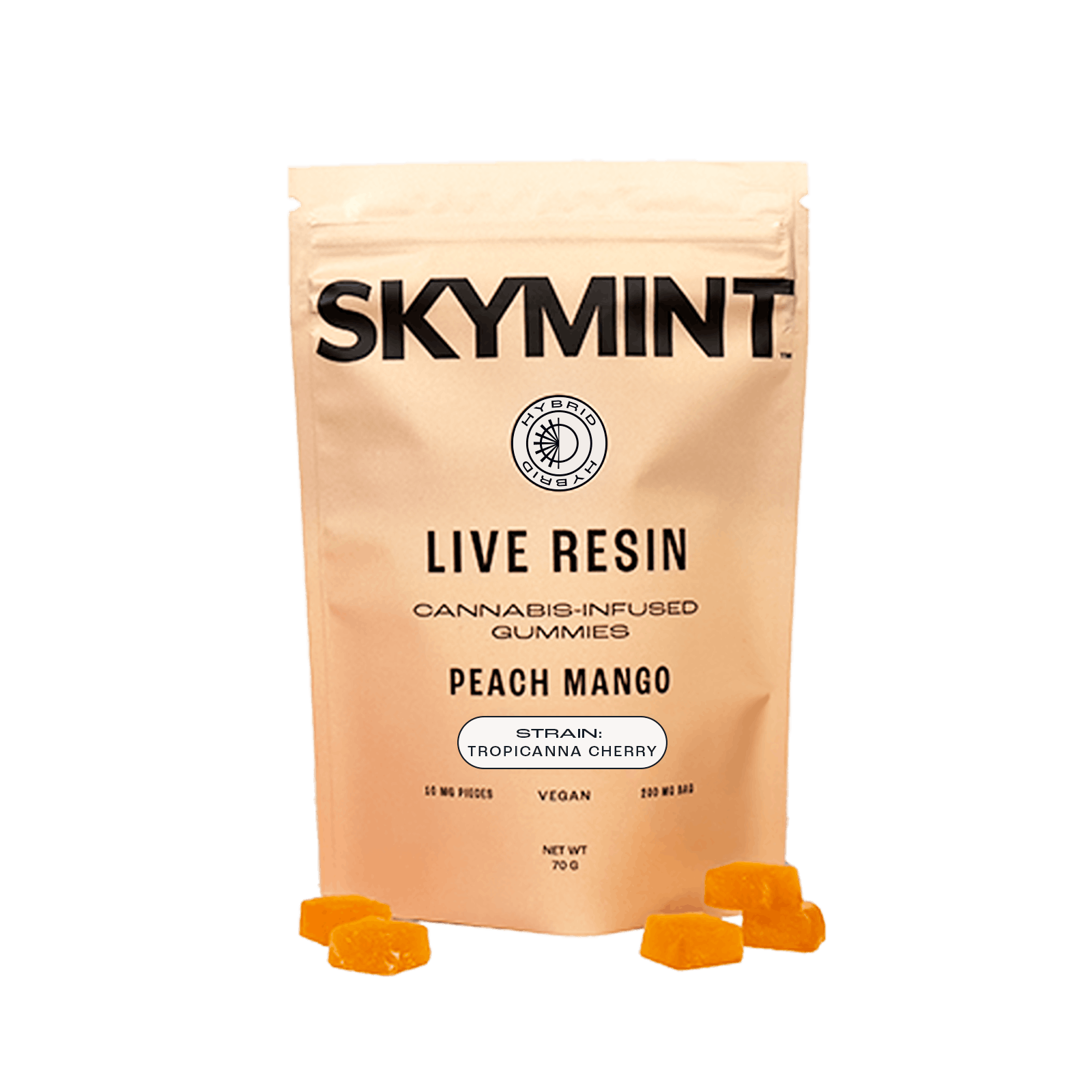 Peach mango live resin gummies 10mg each 200mg total thc | Skymint Flint