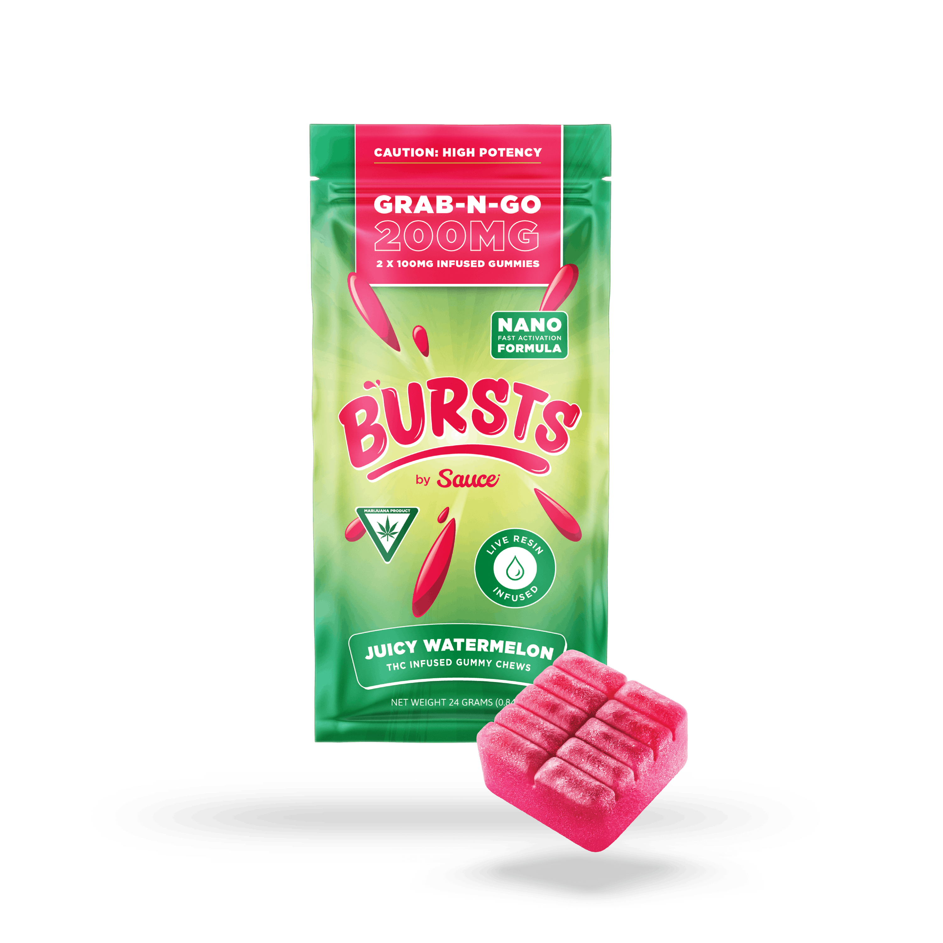 Grab-N-Go | Juicy Watermelon | 200MG Live Resin Burst Gummies