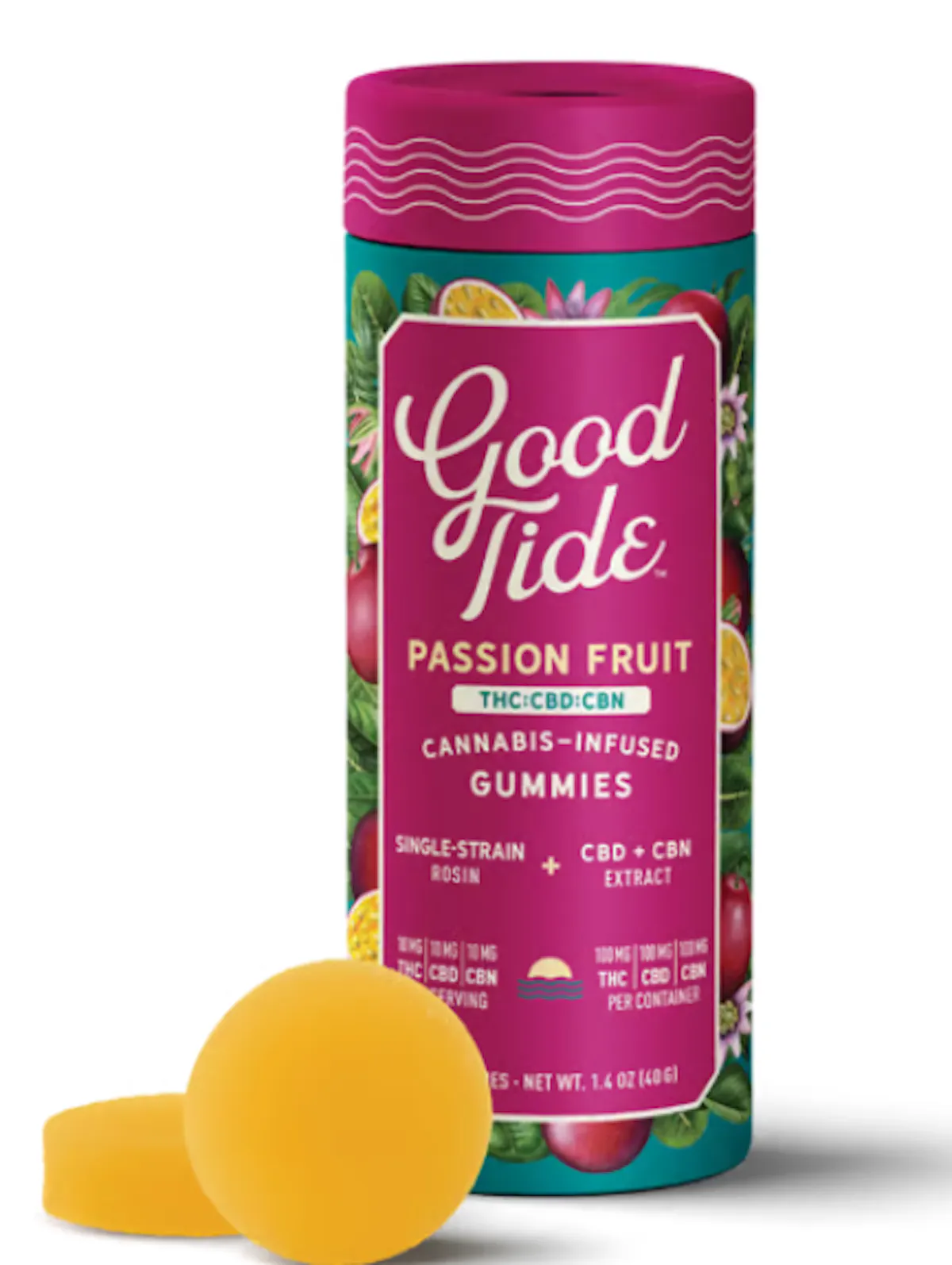 Good Tide Passion Fruit 1:1:1 Hash Rosin Gummies .1g Edibles | Good Tide