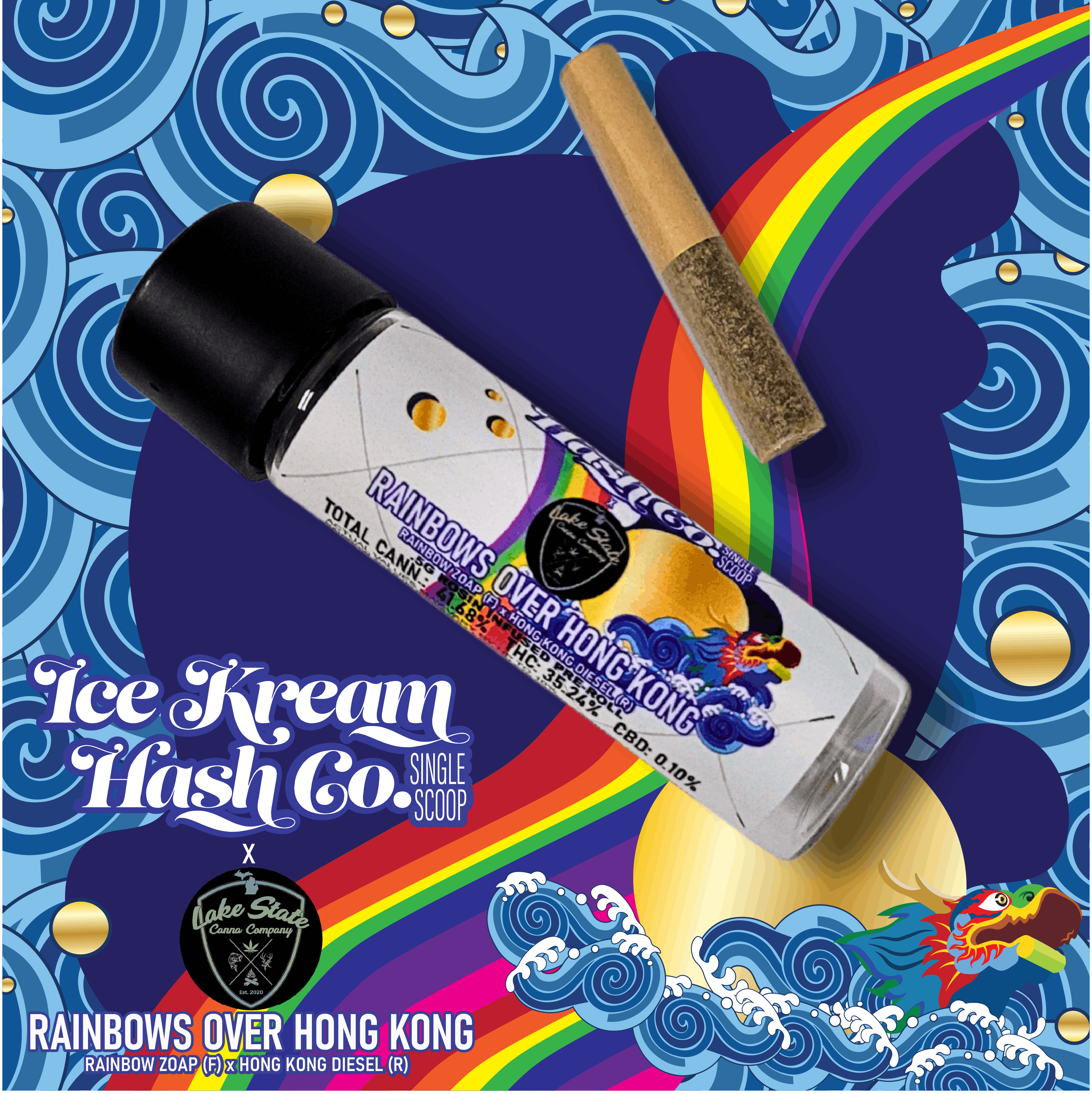 Ice Kream Hash Co. | Rainbows Over Hong Kong Single Scoop Rosin Infused Pre-Roll | 0.5g | Pre ...