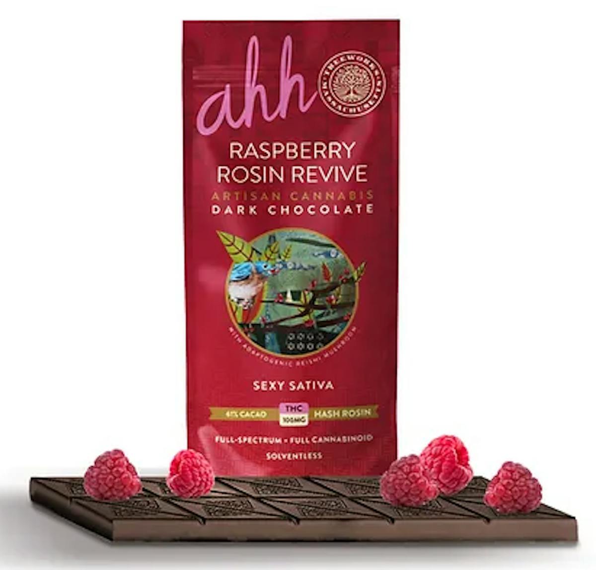 Ahh Raspberry Revive Hash Rosin Dark Chocolate Bar 100mg 20pk - Stories ...