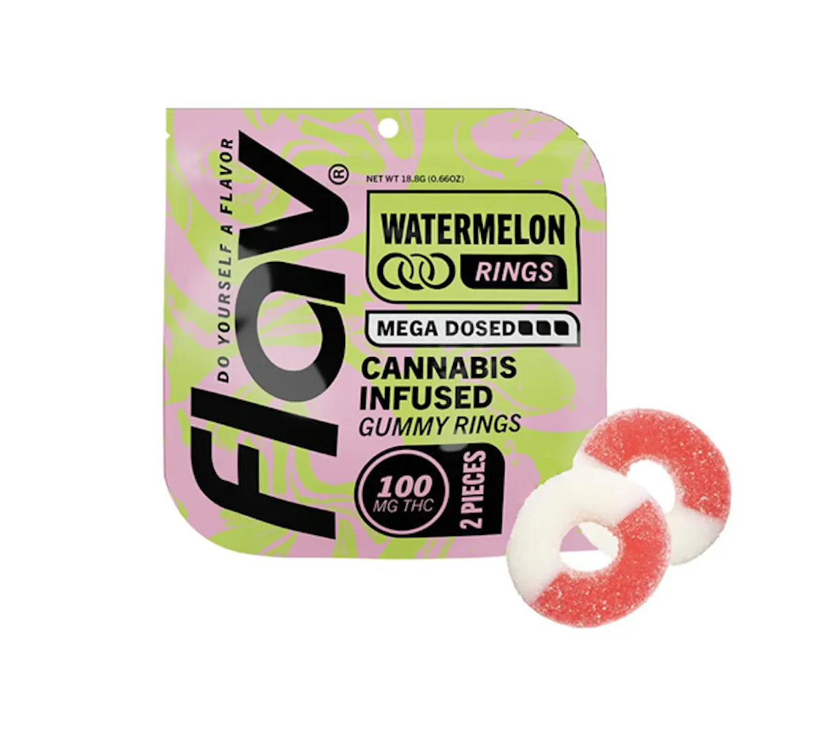 Flav | Watermelon | Gummy Rings 2PK 100mg .1g Edibles | Flav
