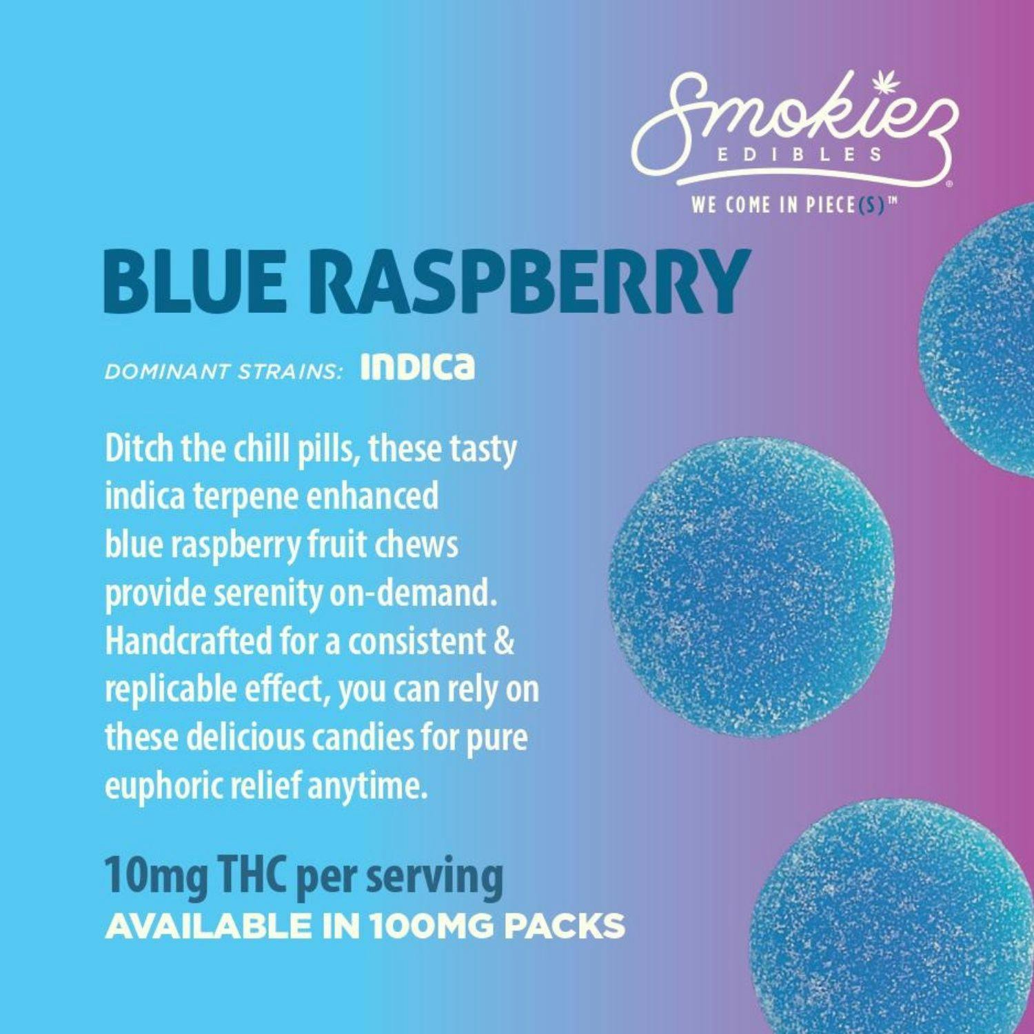Sour Blue Raspberry Indica Gummies 100mg by Smokiez • Pecos Valley ...