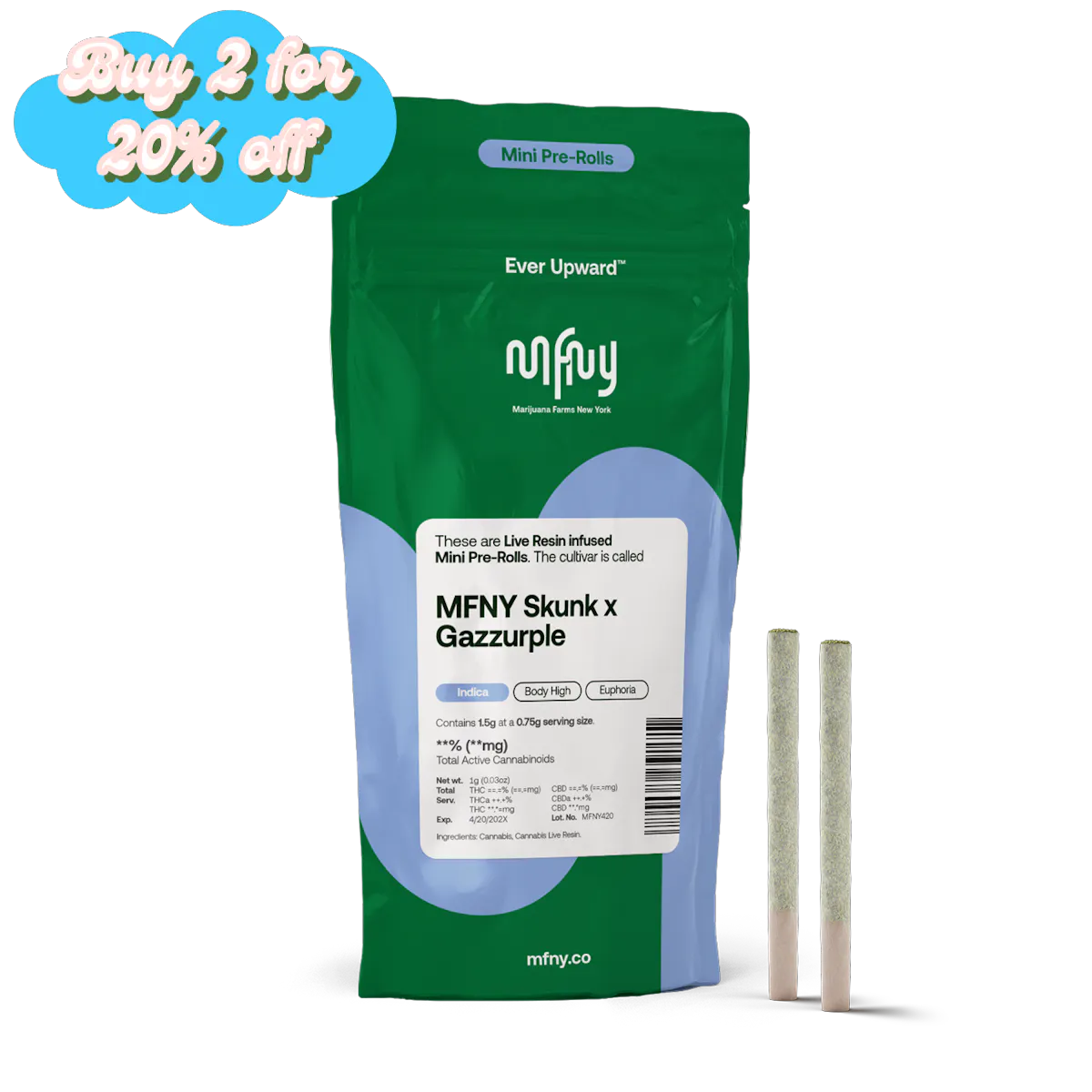 MFNY | MFNY Skunk x Gazzurple | Live Resin Mini Pre-Rolls 2×0.75g 1.5g ...