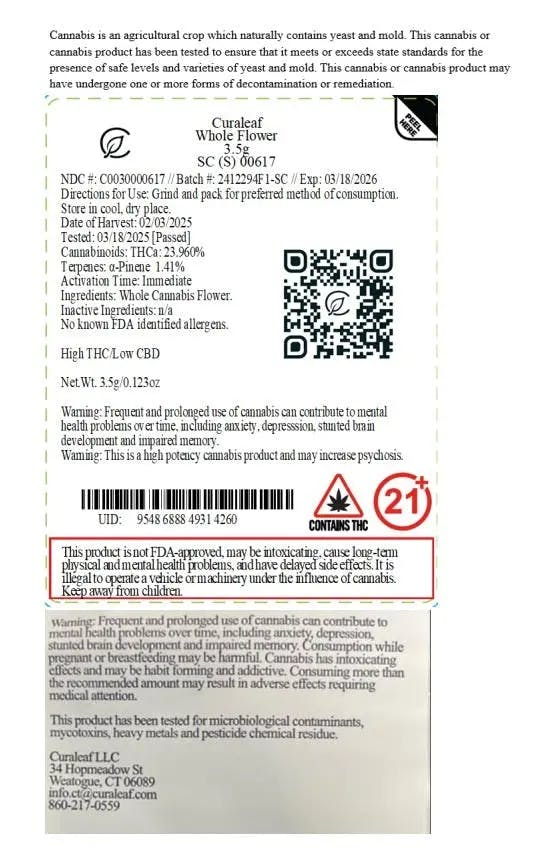 Curaleaf Whole Flower SC (S) 00617 | Curaleaf