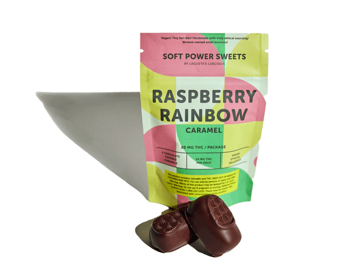 Raspberry Rainbow chocolate covered caramel w Almond – 20mg/unit 0.02g ...
