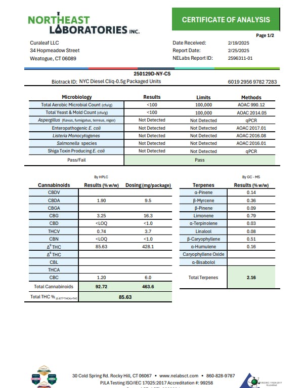 Select Cliq Elite Pod NYC Diesel (H) 00536 | Curaleaf