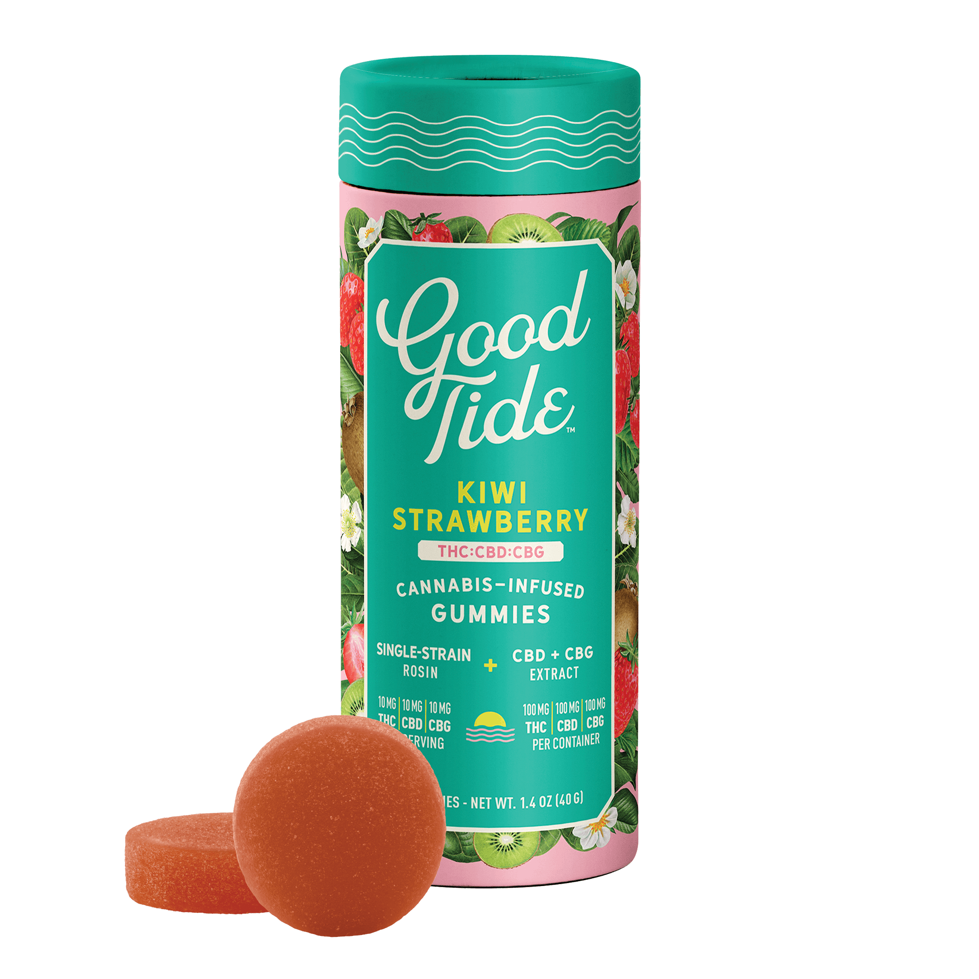 Good Tide Kiwi Strawberry Live Rosin Gummies 100mg THC/100mg CBD/100mg ...