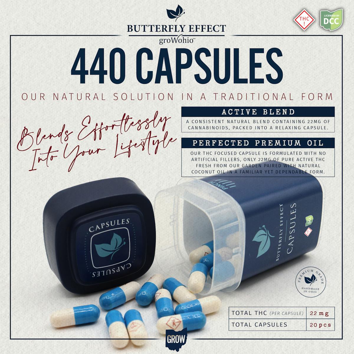 Capsules 20pk [440mg] 20pk Edibles | Butterfly Effect by Grow Ohio