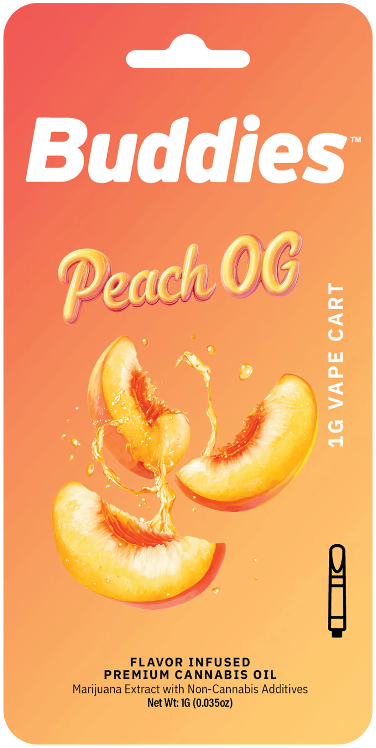 Buddies 1g PEACH OG Distillate All-In-One Rechargeable Vape Cartridge ...
