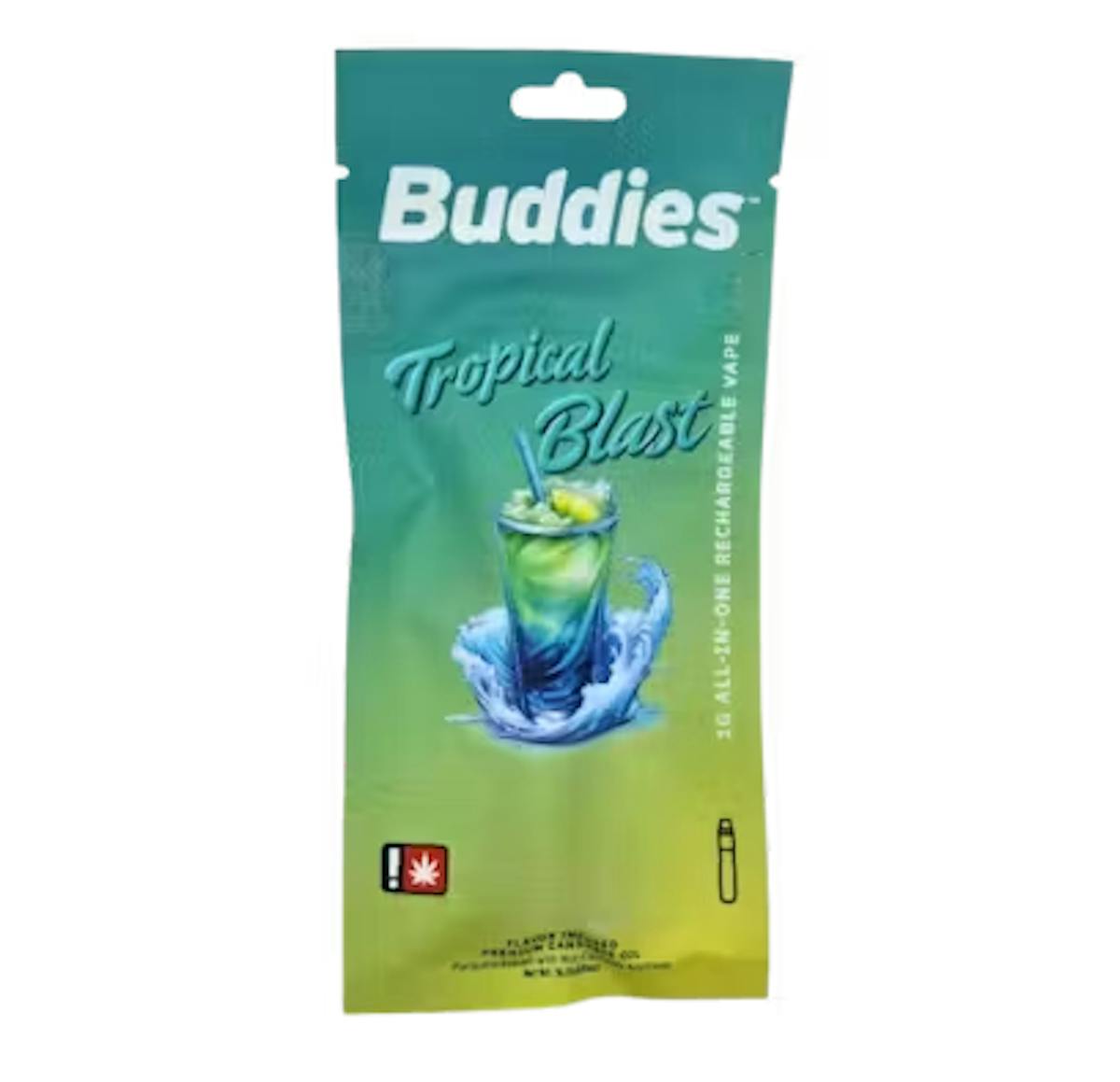 Buddies 1g TROPICAL BLAST Distillate All-In-One Rechargeable Vape ...