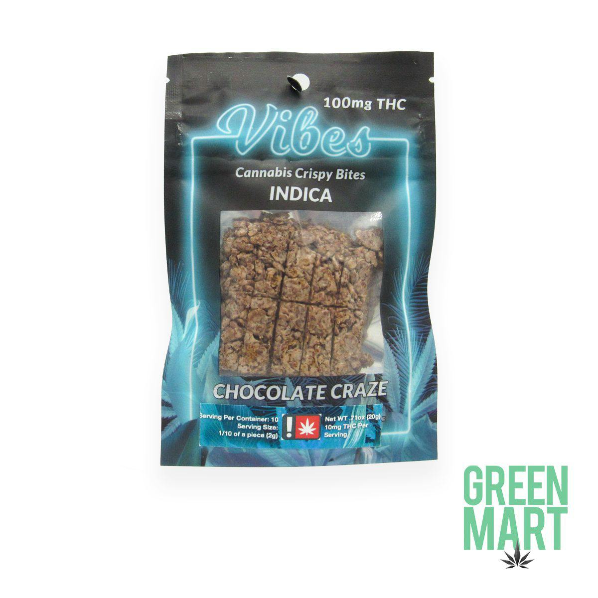 Vibes 100mg CHOCOLATE CRAZE Indica Cannabis Crispy Bites 20g Edibles ...