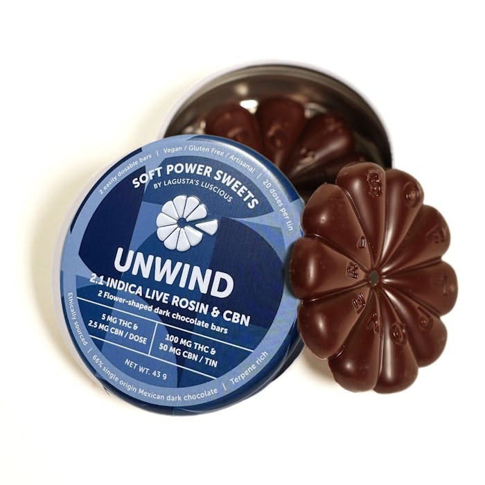 Unwind Live Rosin Chocolate 2:1 | 100mg THC 50mg CBN • 20 Pack by Soft ...