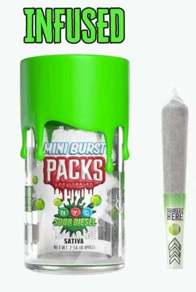 Packs Mini Bursts Infused Prerolls | 5 pack 2.5g | NYC Sour Diesel ...