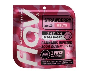 Flav | Strawberry Sour Mega Belts | Live Resin Gummies | 100mg - Torches