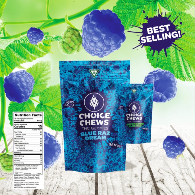 Gummies | Sativa Blue Raz Dream | 100mg | 20pk | Choice Chews - Canna ...