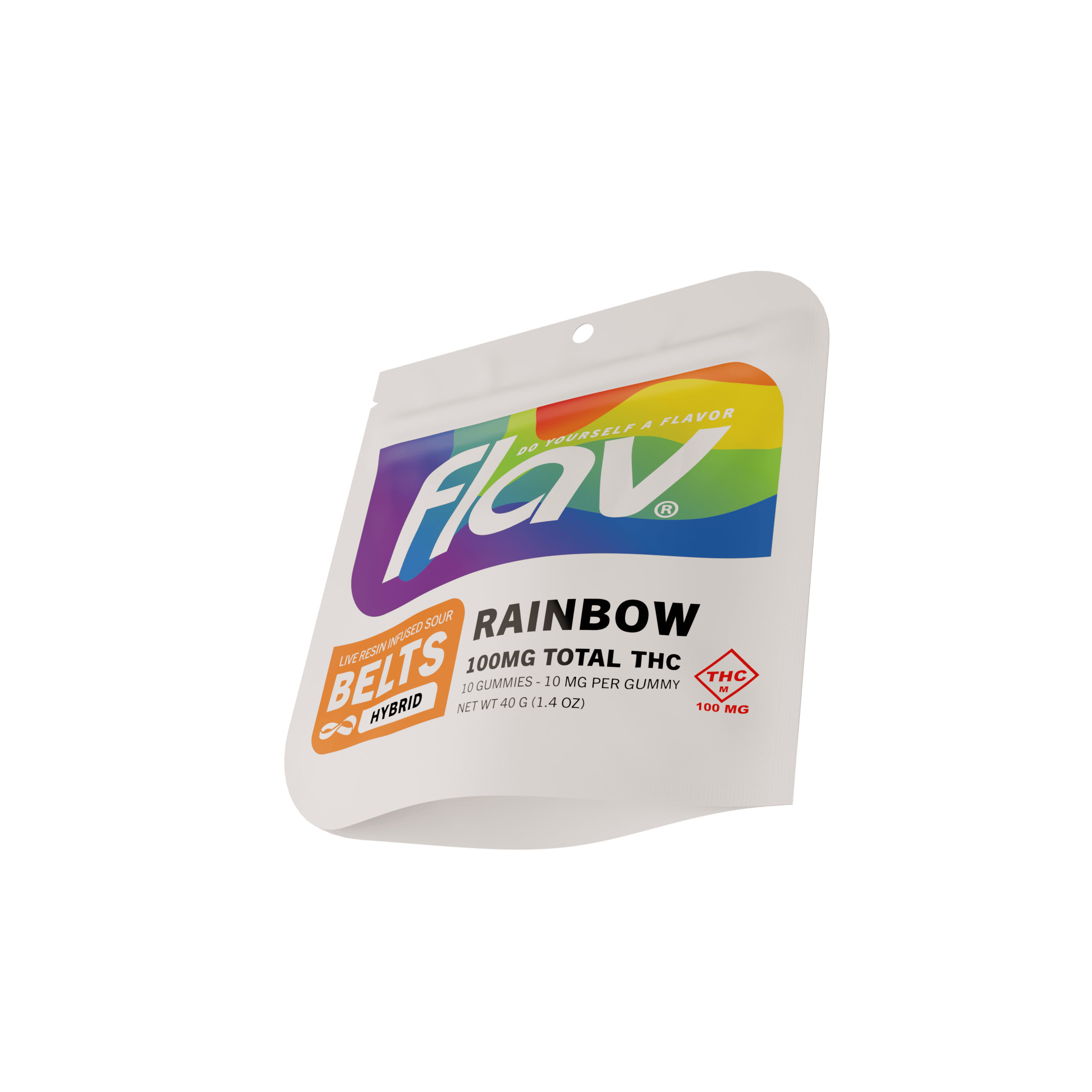 Live Resin Sour Belts | Rainbow | 10pk 100mg Edibles | Flav