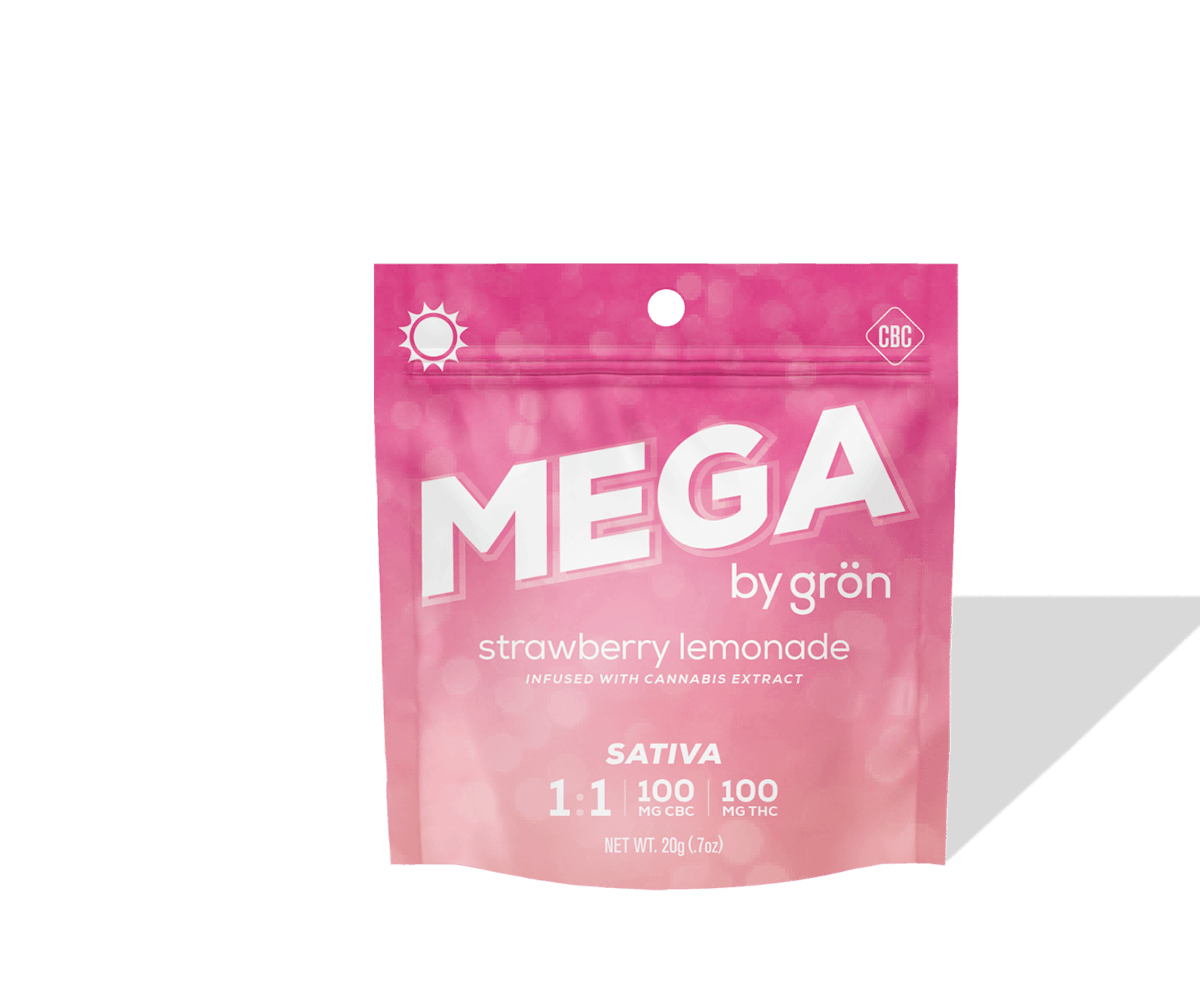 1:1 CBC/THC Strawberry Lemonade – Mega Pearl | 100mg 100mg Edibles | Gron
