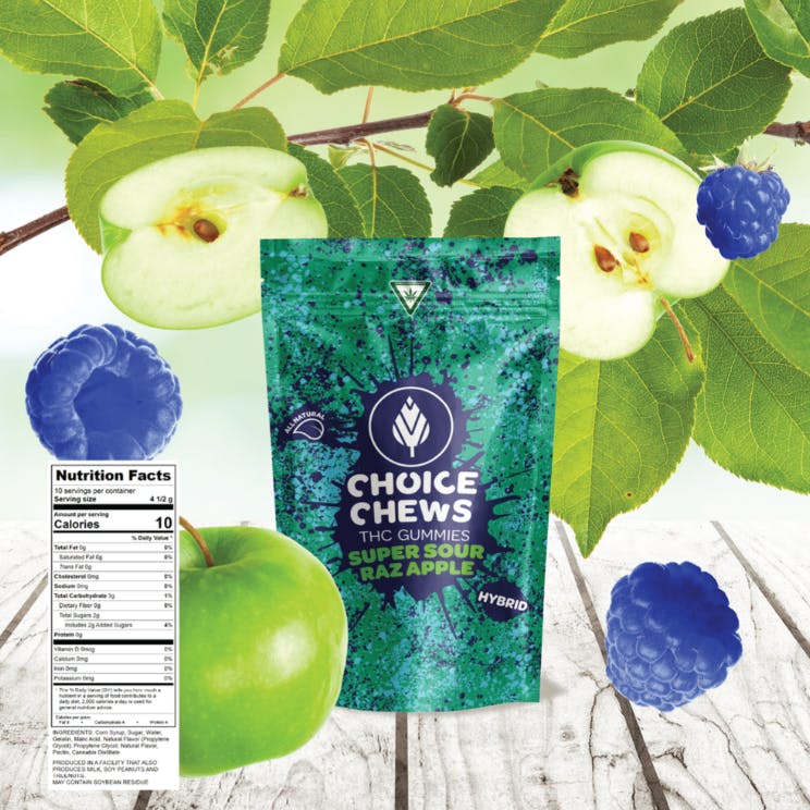 Choice 200mg Gummies - Hybrid - Super Sour Raz Apple