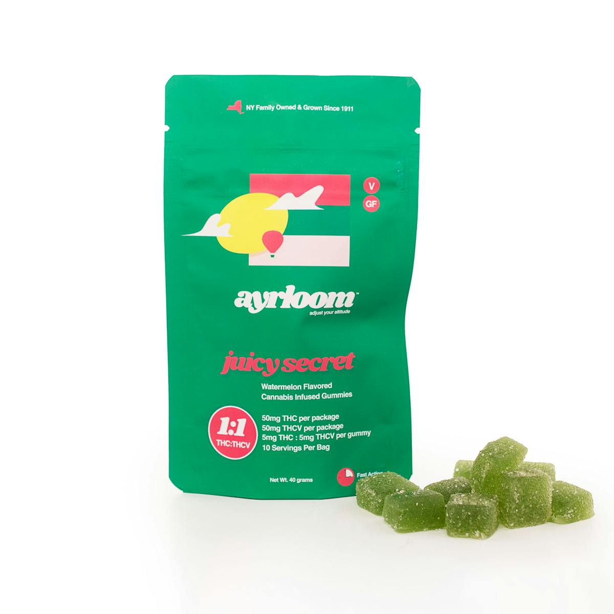 Ayrloom | Gummies | Watermelon Juicy Secret 1:1 (THC:THCV) - 50mg (10pk) - Leafology Cannabis ...