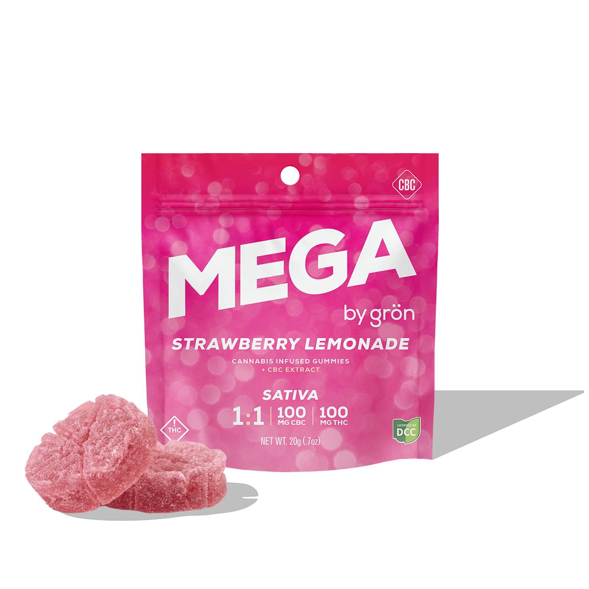 Strawberry Lemonade 1:1 CBC:THC Mega Pearl | 100mg 10pcs Edibles | Gron