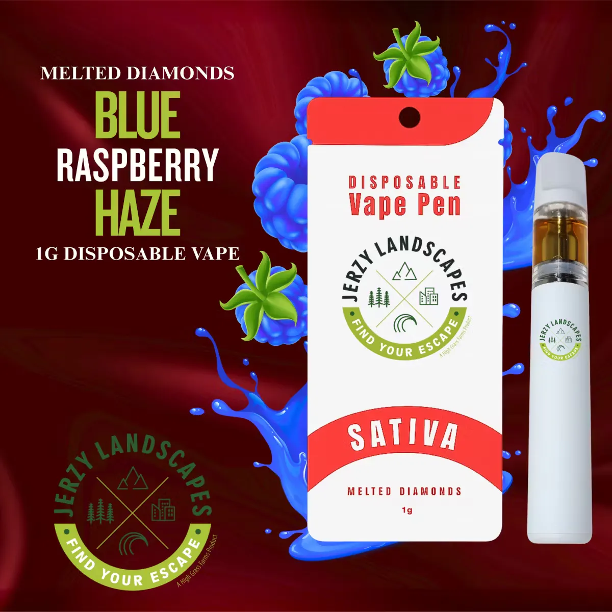 Jerzy Landscapes l Blue Raspberry Haze Melted Diamonds AIO Vape Pen ...