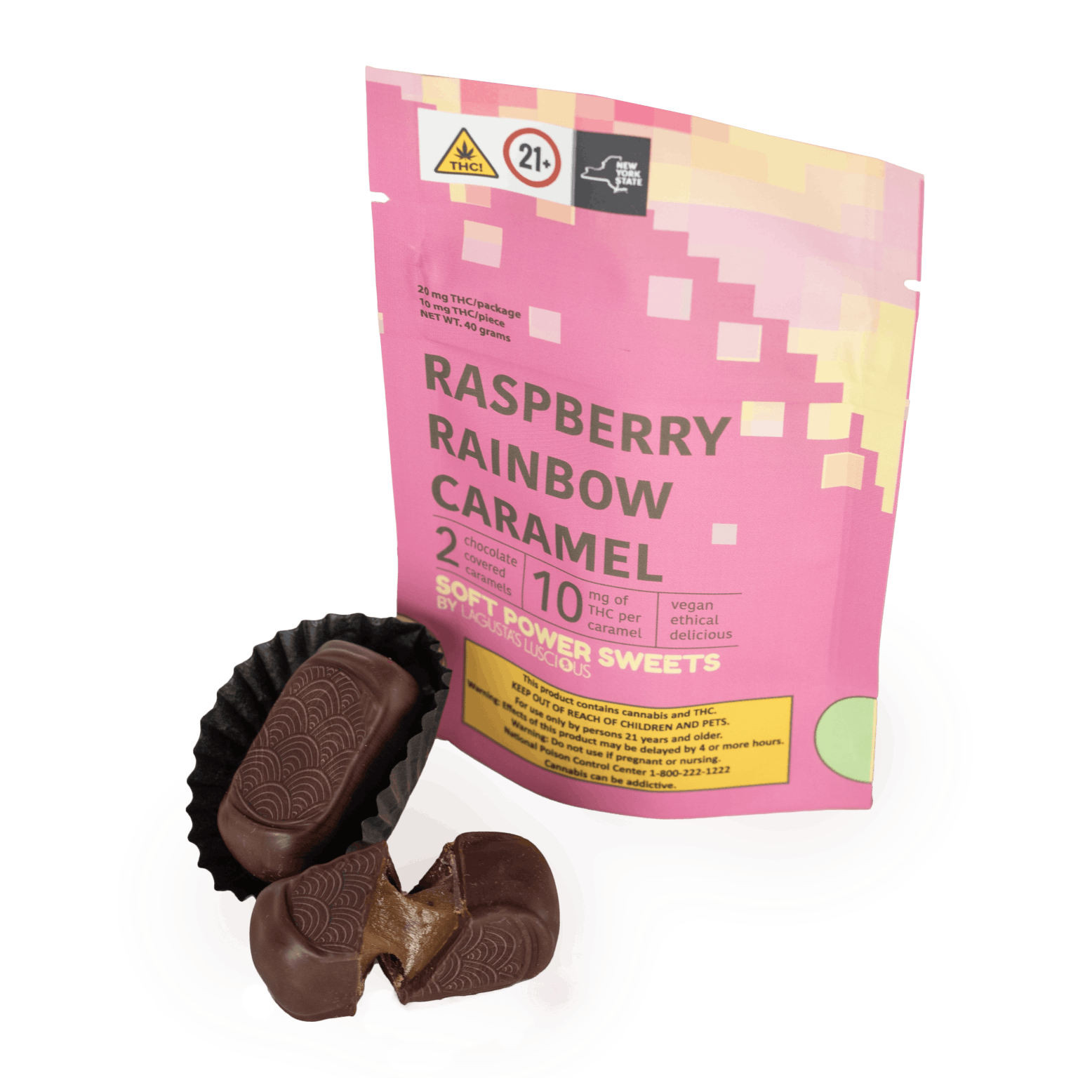 Raspberry Rainbow chocolate covered caramel w Almond - 20mg/unit ...