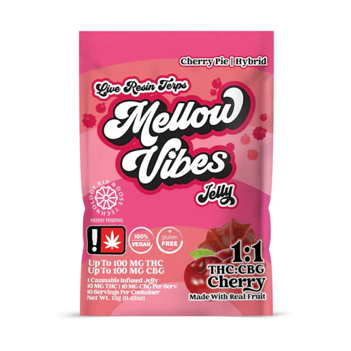 Mellow Vibes 100mg 1:1THC:CBG CHERRY SINGLE Jelly 12g Edibles