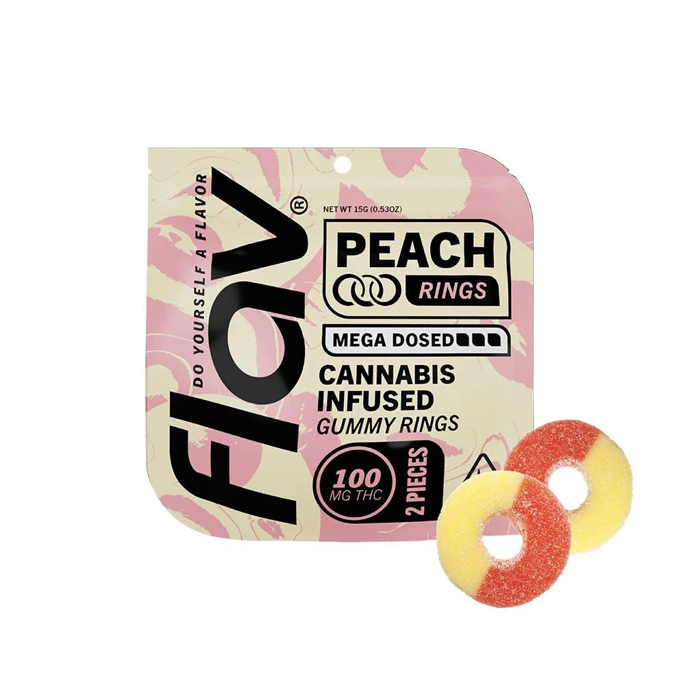 Flav MEGA Sour Rings - Hybrid | 2pk (100mg) | Peach | Cannabis