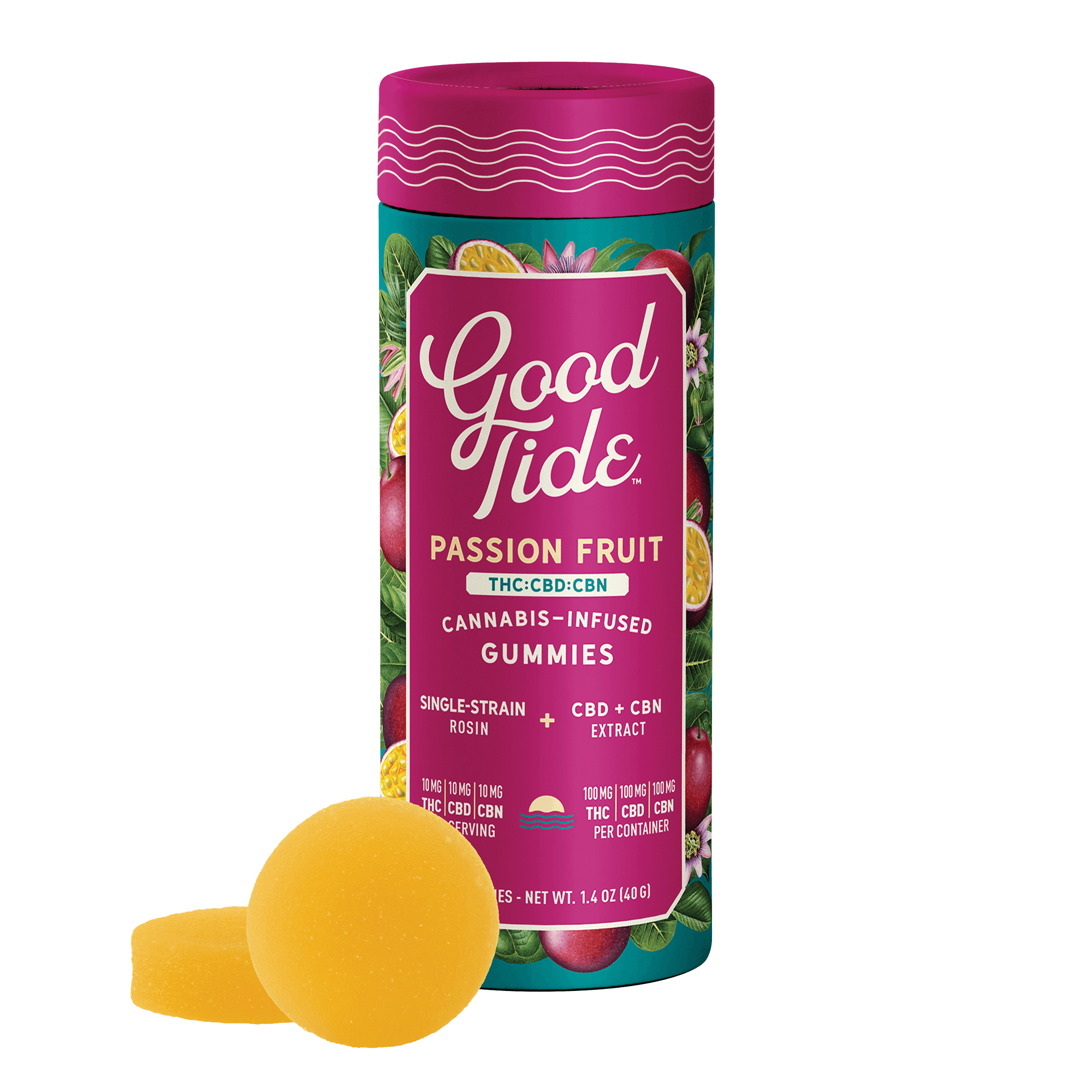 Good Tide Passion Fruit Live Rosin Gummies 100mg THC/100mg CBD/100mg ...