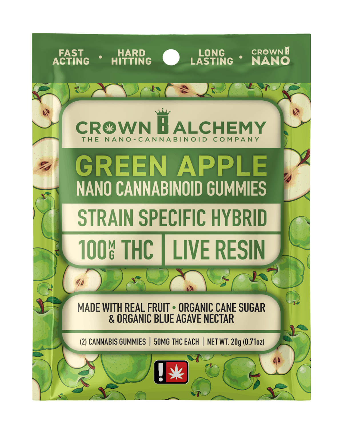 Crown B Alchemy 100mg GREEN APPLE Hybrid Nano-Cannabinoid Gummies 2pk ...