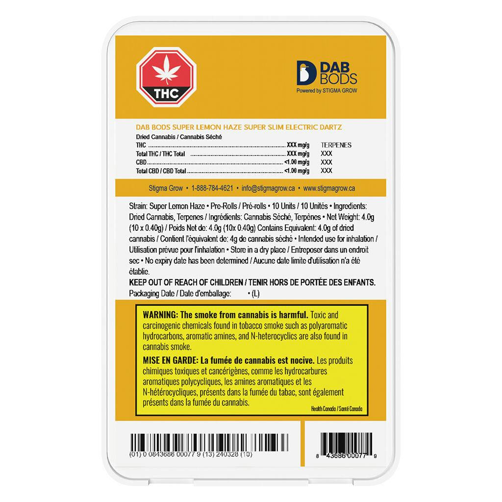 Dab Bods - Super Lemon Haze Super Slim Electric Dartz - 10x0.4g